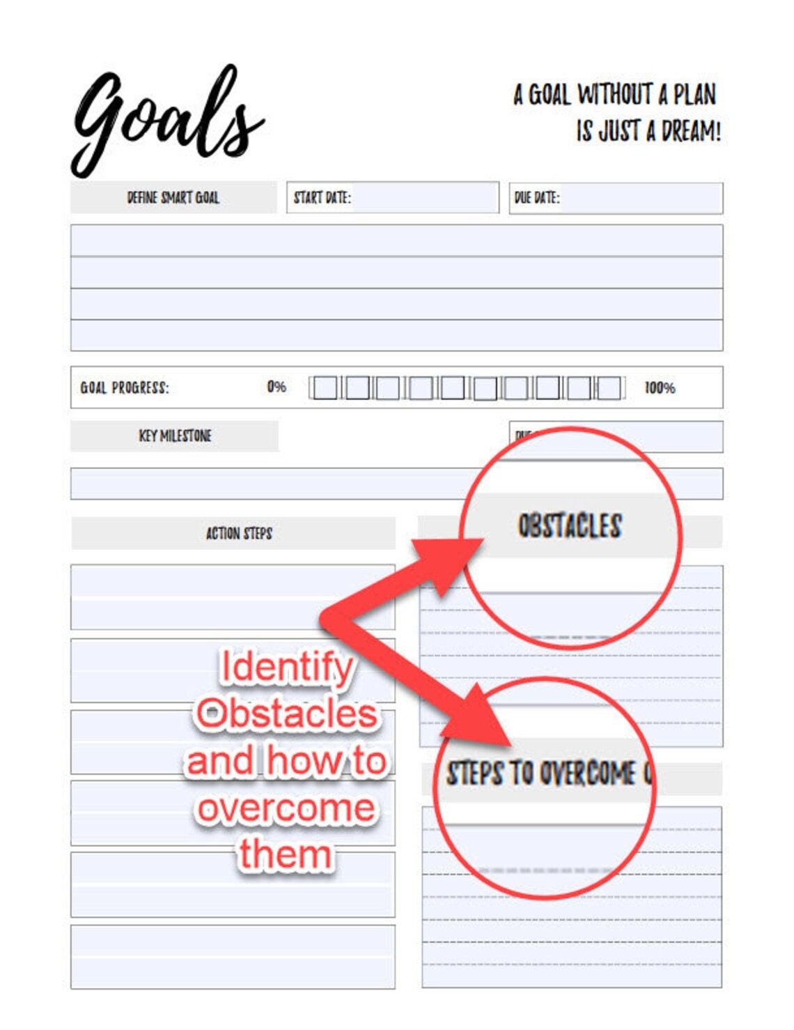 Ultimate FILLABLE Goal Planner Tracker Identify Action Steps Progress ...
