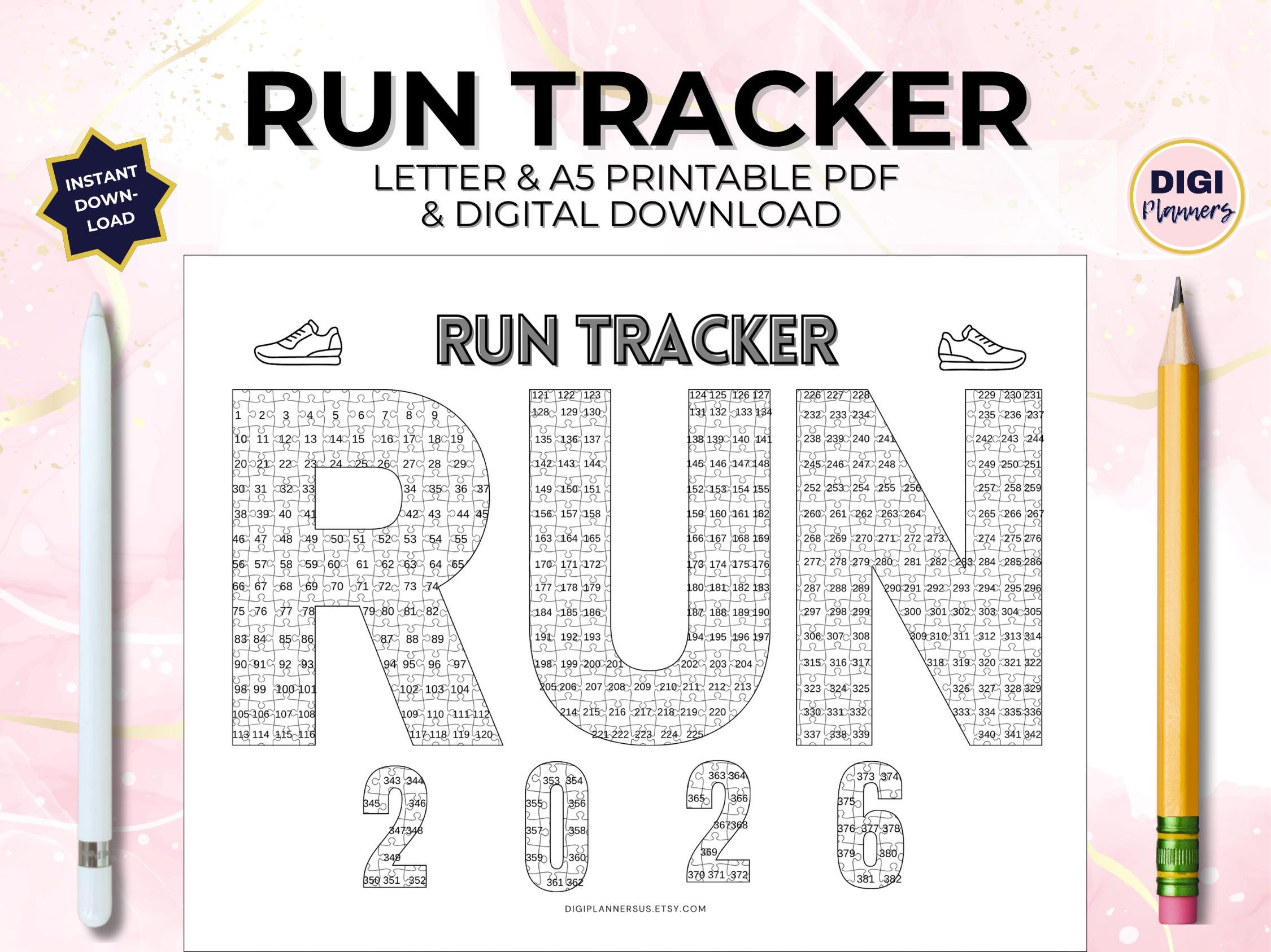 2026 Run Tracker Puzzle Letter + A5 Size Fitness Journal 385 Mile ...