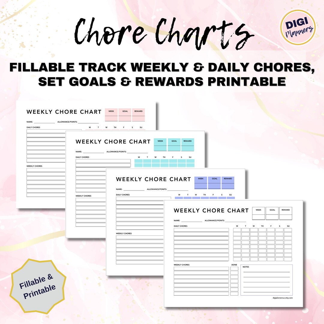 Bundle Weekly Allowance Chore Chart Printable Digital Positive Habits ...