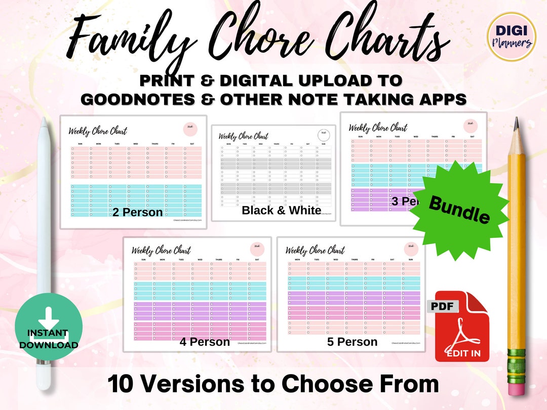 Family Bundle: Chore Chart & Task Organizer Planner - Digital or ...