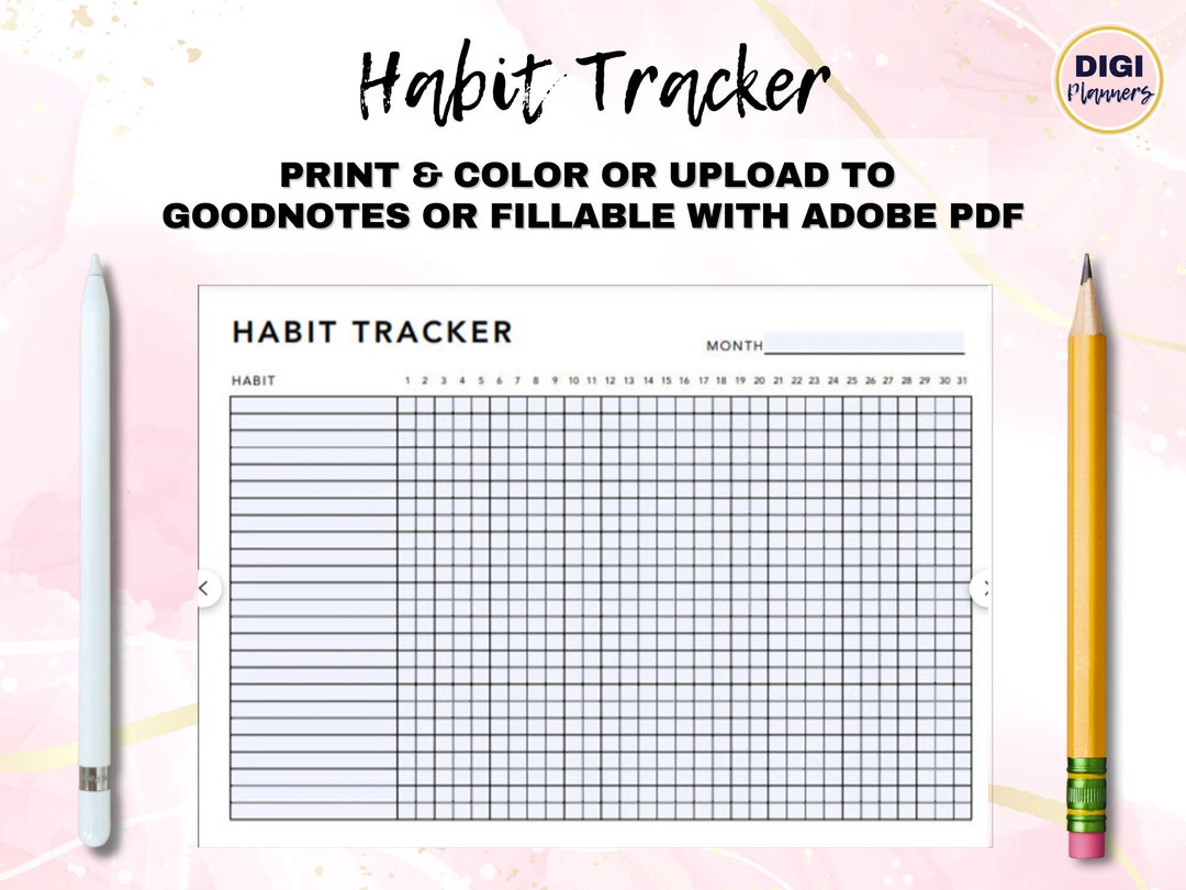 Monthly Habit Tracker Printable Plan Fillable Digital Planner Home ...