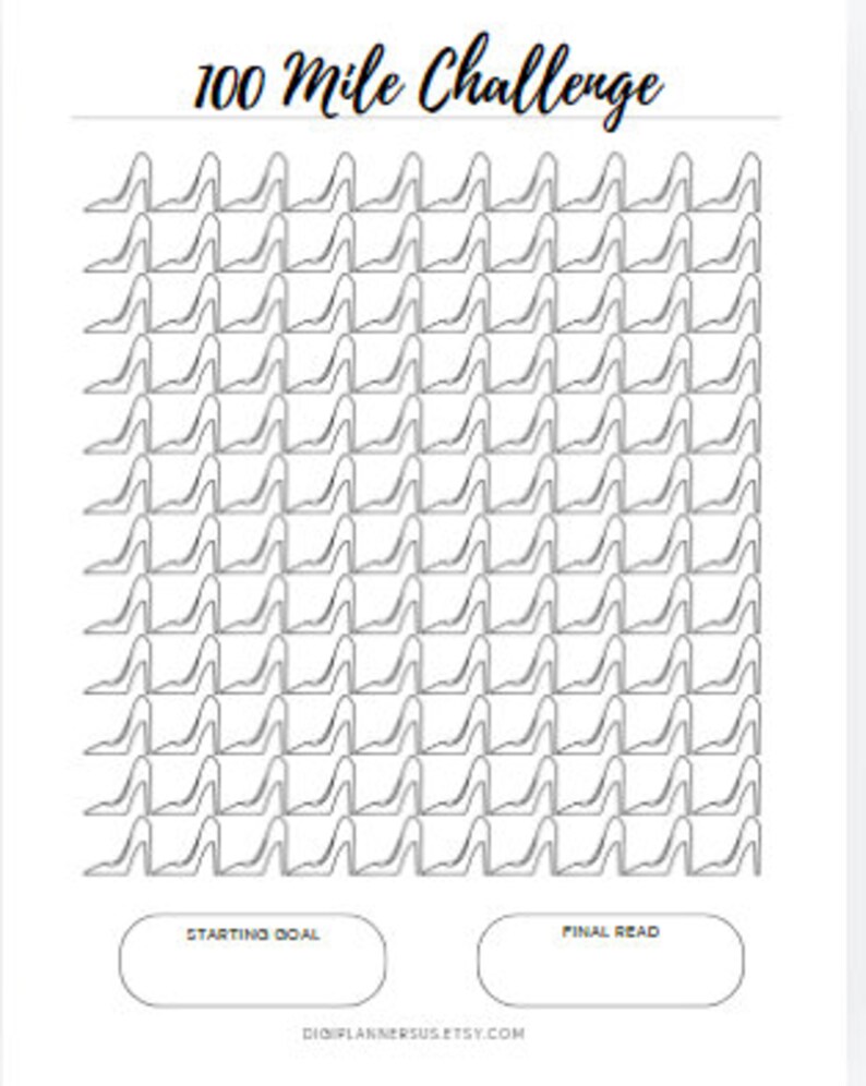 100 Mile Fitness Challenge Printable or Digital Run Walk Challenge ...