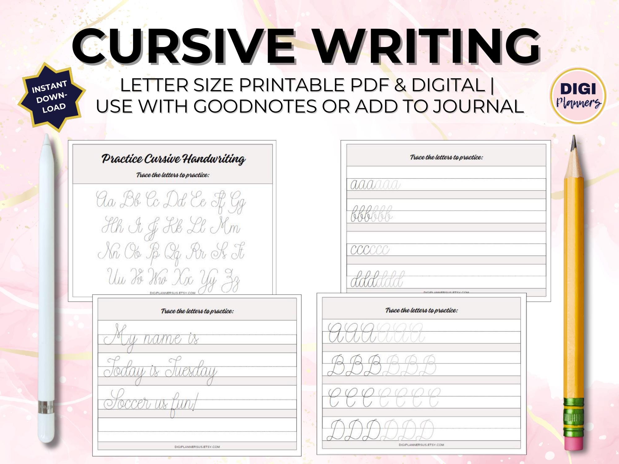 Cursive Writing Templates Printable Digital Download Homeschool Teacher ...
