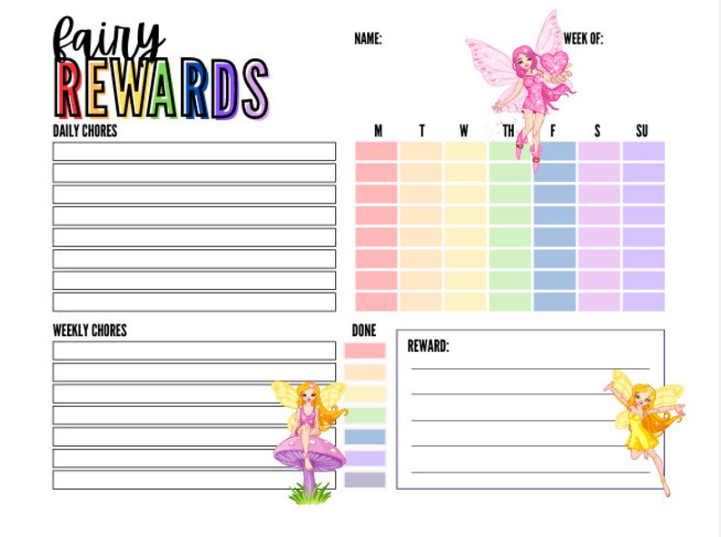 Weekly Chore Chart Allowance Chart Printable Digital Kids & Toddlers to ...