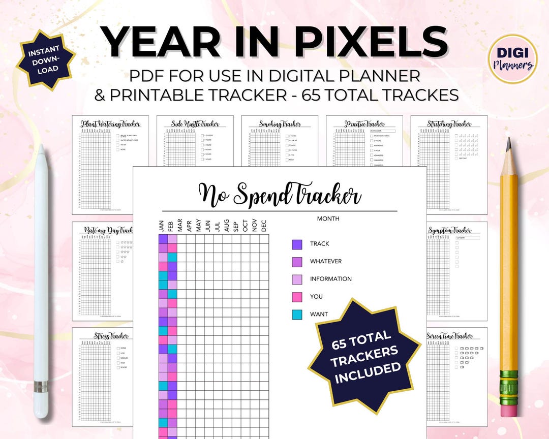 2026 Year in Pixels Yearly Tracker Bundle A4/letter + A5 Page Fitness ...