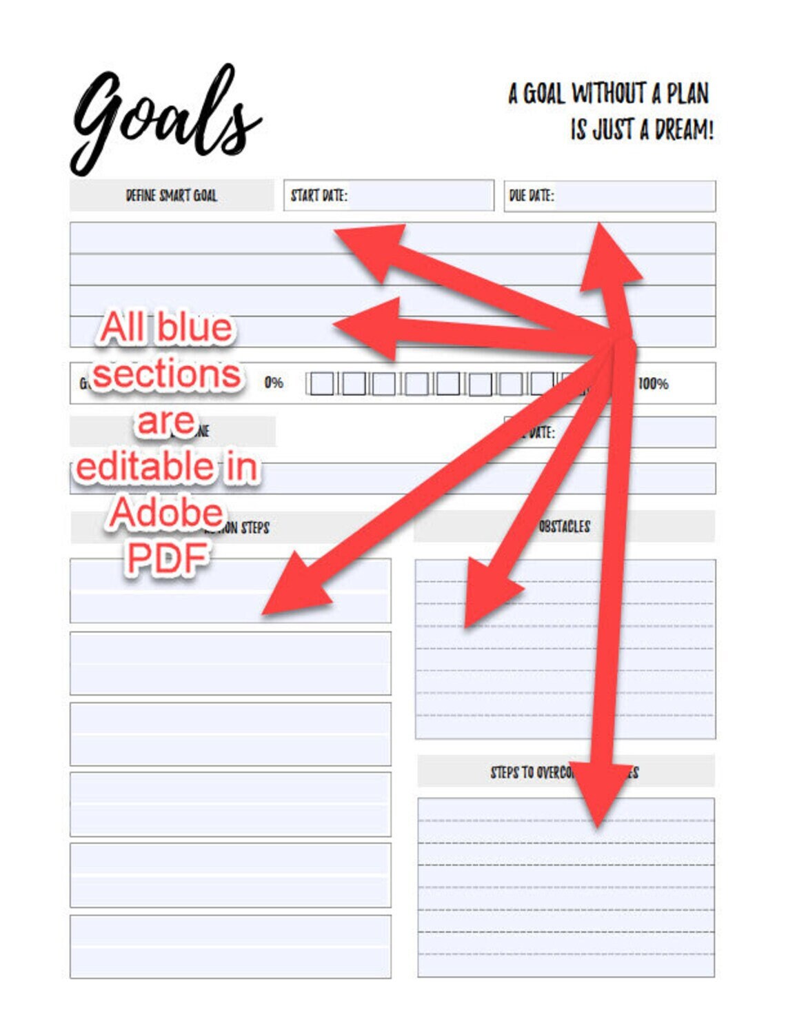 Ultimate FILLABLE Goal Planner Tracker Identify Action Steps Progress ...