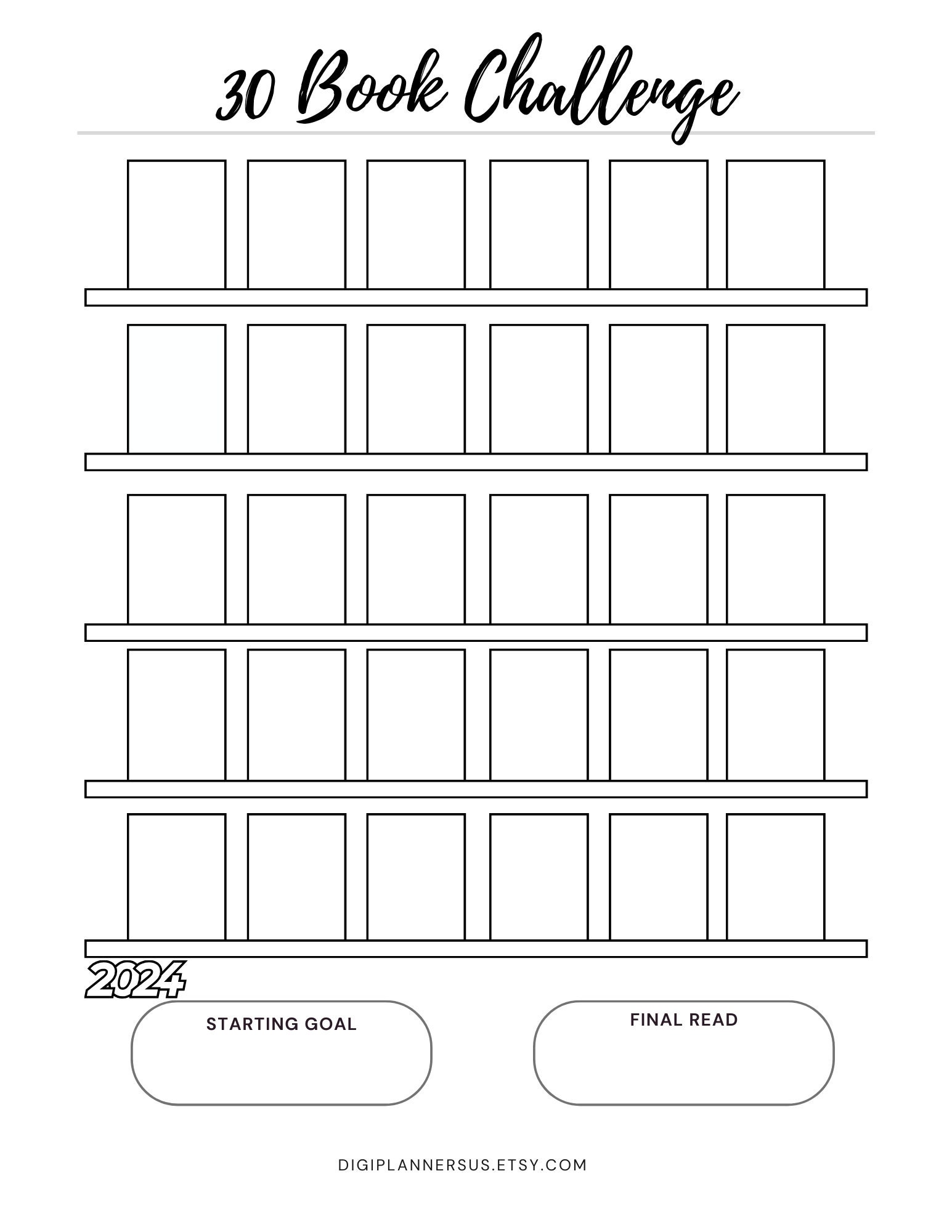 30 Book TBR Reading Challenge Printable or Digital to Be Read Back to ...