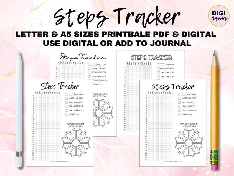 Step Tracker Yearly Letter A5 Journal Pages Fitness Steps Printable ...