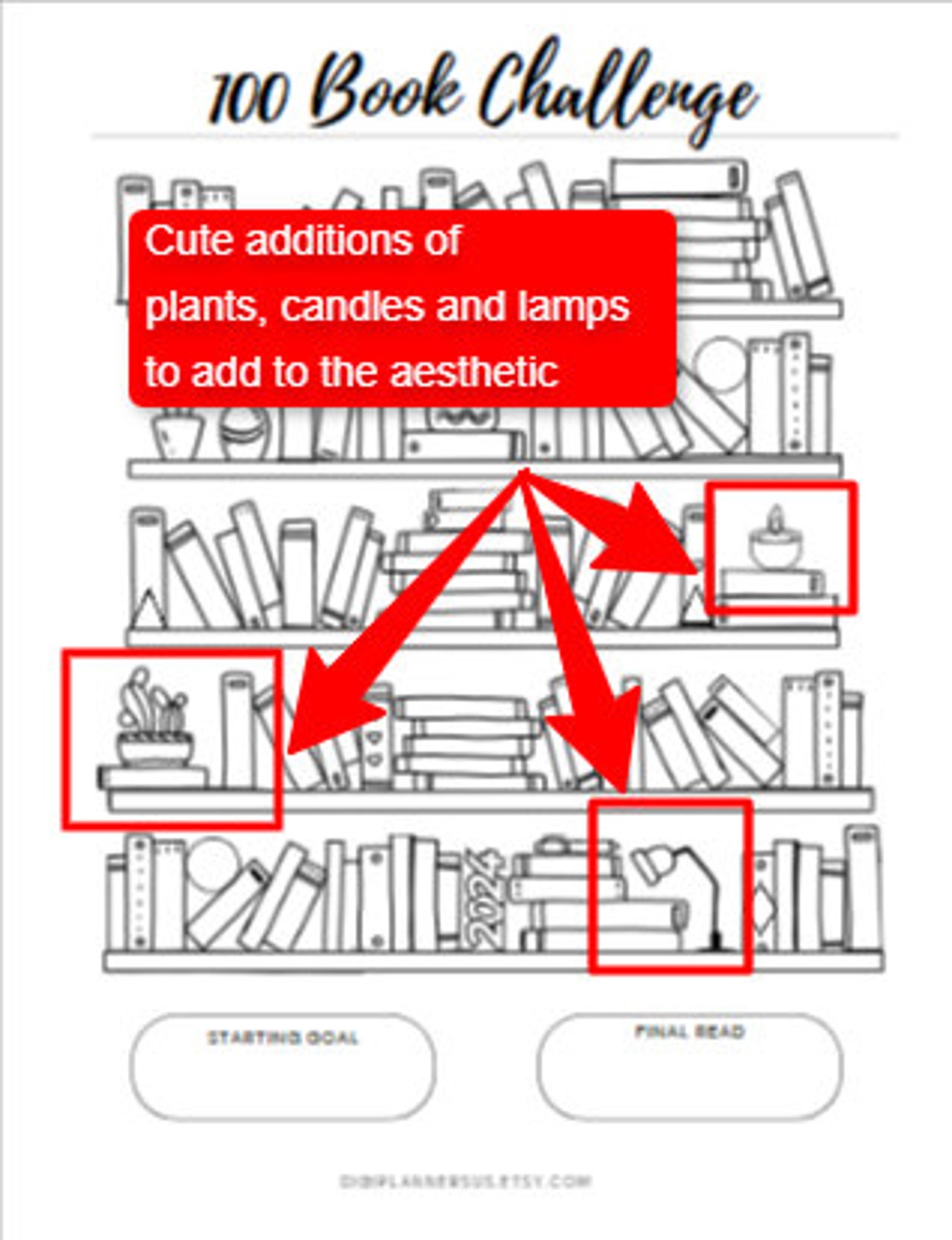 100 Book Reading Challenge Letter Size Printable & Goodnotes School ...