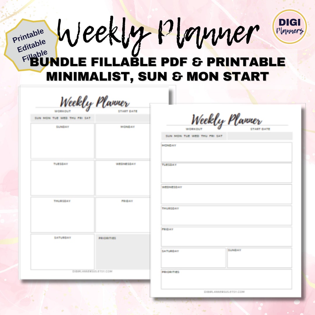 Weekly Planner Printable Fillable to Do List Minimalist Weekly Schedule ...