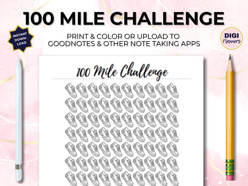 100 Mile Fitness Challenge Printable or Digital Goodnotes Onenote Jog ...
