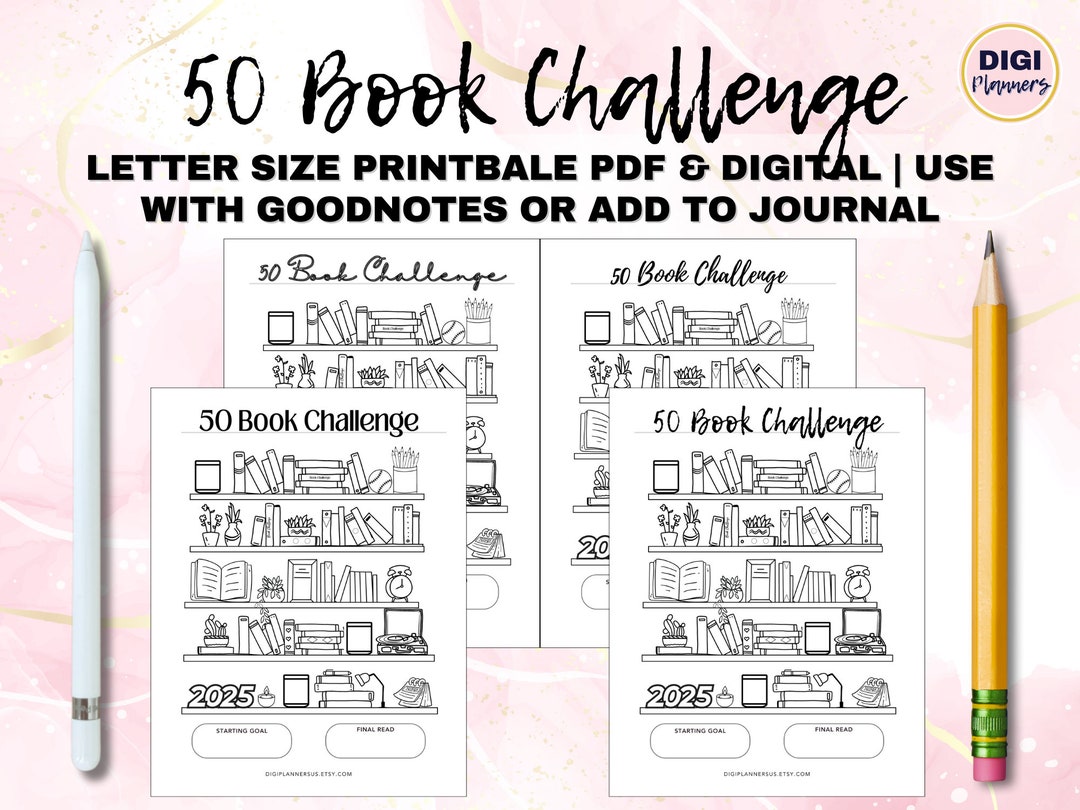 50 Book Challenge 8x11 Reading Challenge Printable & Goodnotes School ...