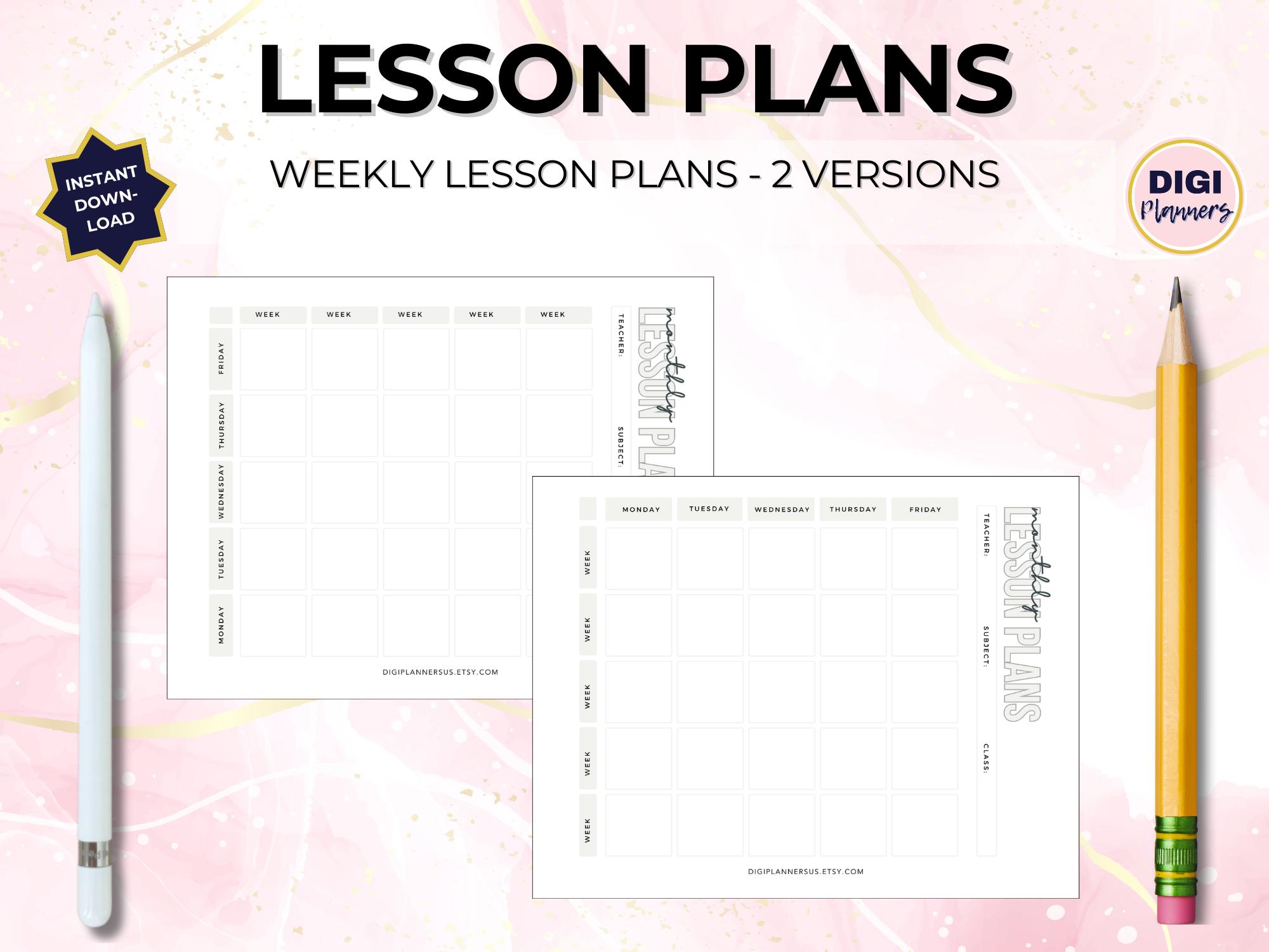 Lesson Plan Templates Horizontal Weekly & Monthly Planner Printable ...
