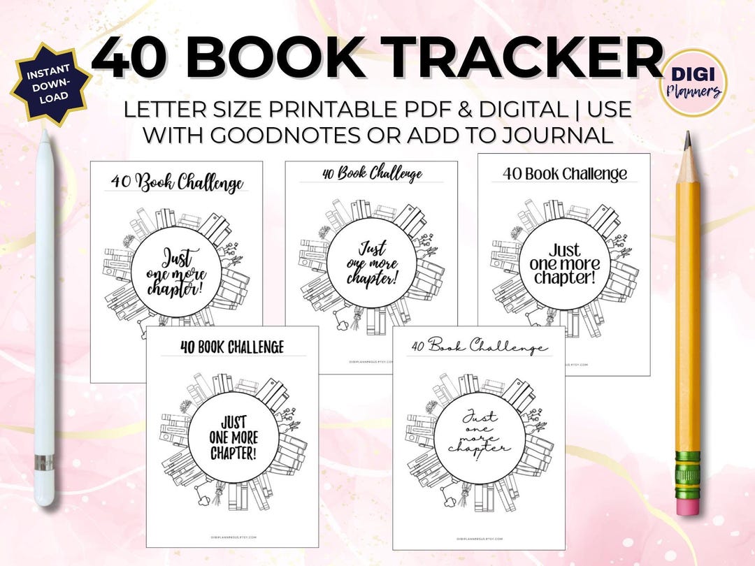 40 Book Challenge 8x11 Reading Challenge Digital & Printable Bullet ...