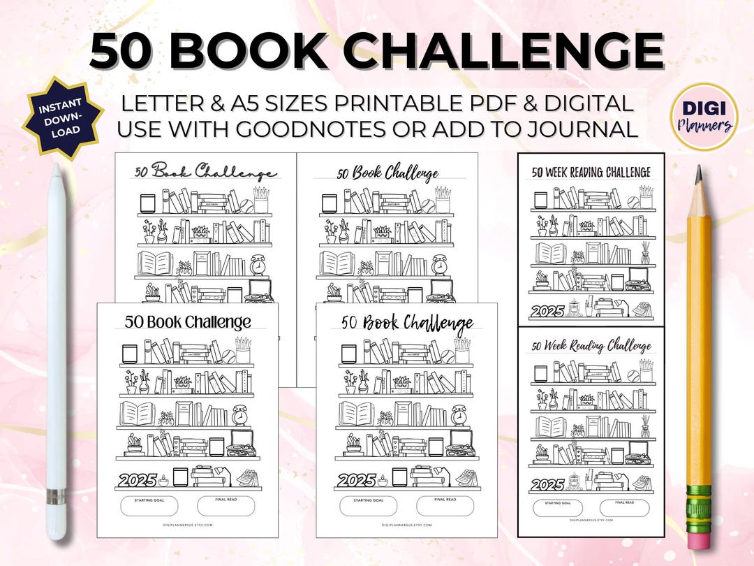 50 Book Challenge Letter + A5 Reading Challenge Printable & Digital ...