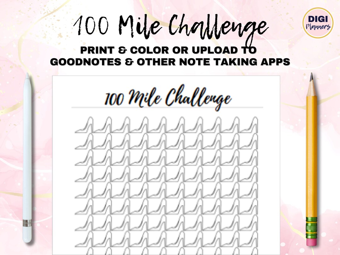 100 Mile Fitness Challenge Printable or Digital Run Walk Challenge ...