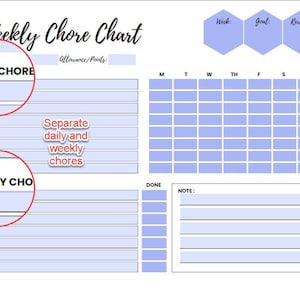 Weekly Chore Chart Allowance Tracker Fillable PDF Teal Build Good ...