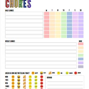 Weekly Allowance Chore Chart for Kids Printable or Digital Family ...