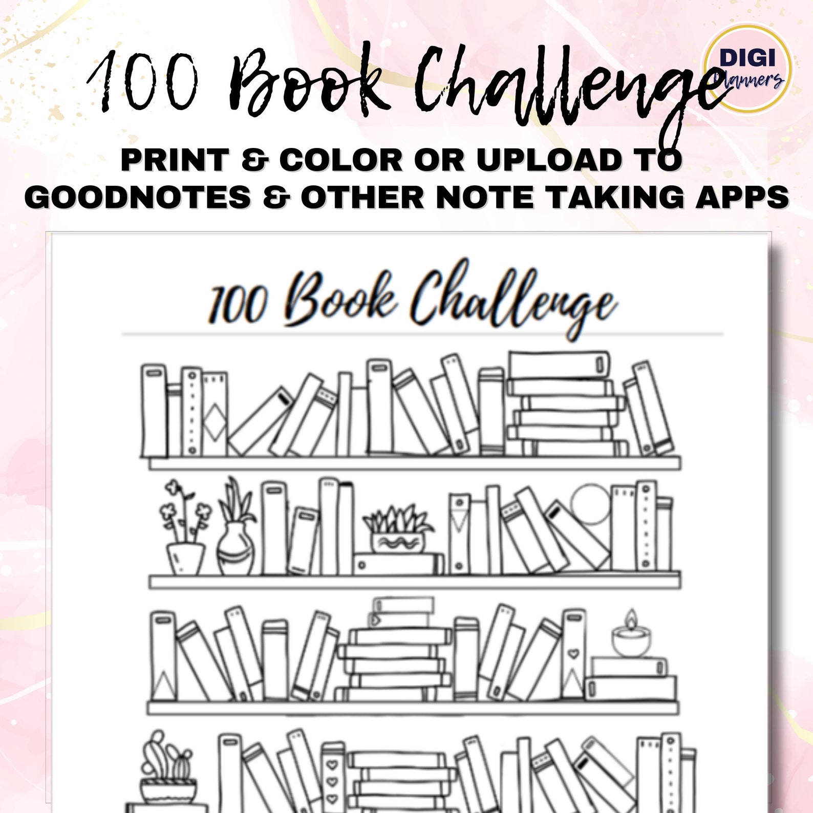 100 Book Reading Challenge Letter Size Printable & Goodnotes School ...