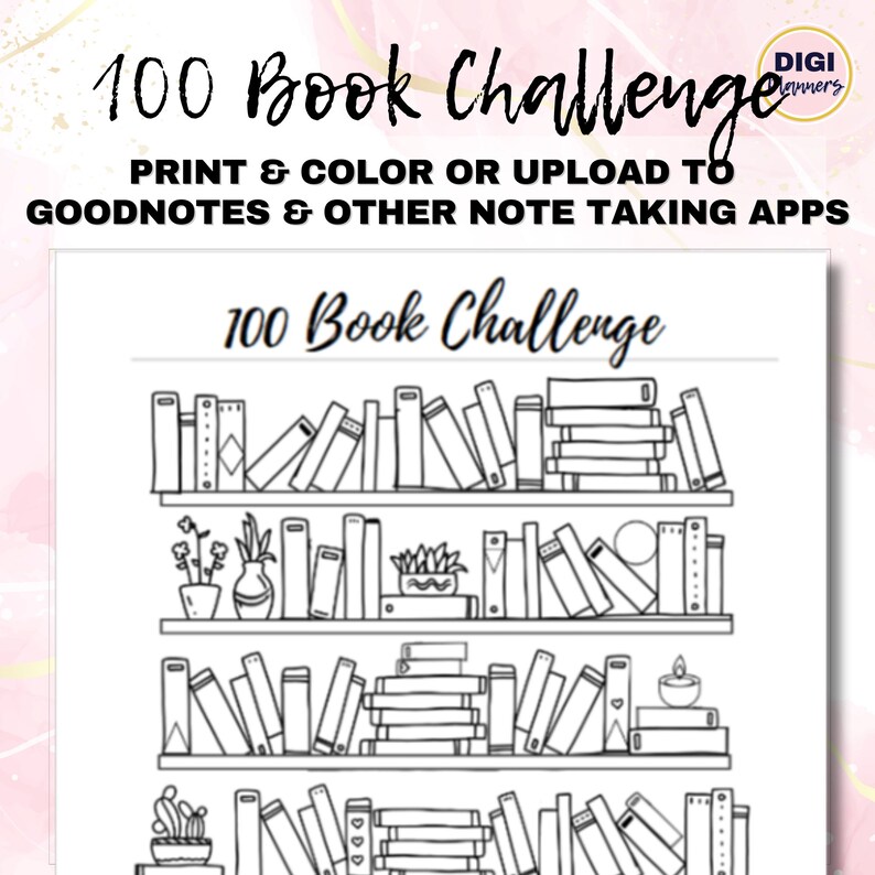 100 Book Reading Challenge Letter Size Printable & Goodnotes School ...