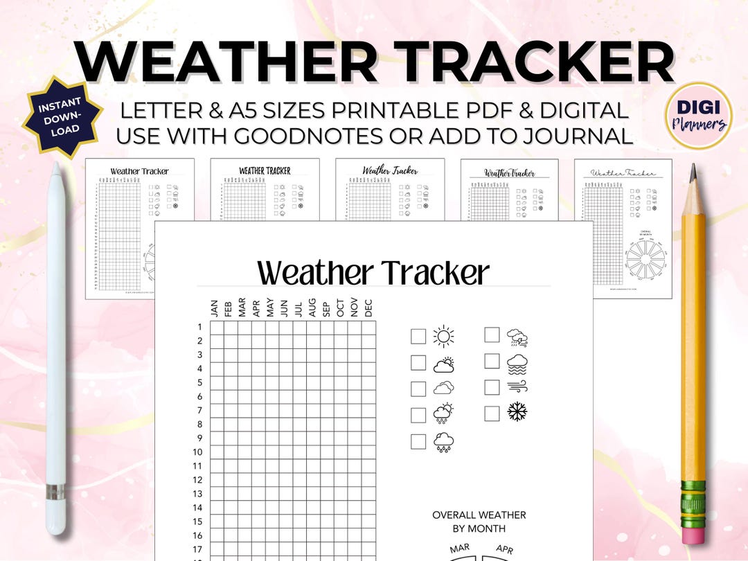 Weather Tracker Yearly Monthly Letter + A5 Sizes Undated Printable ...
