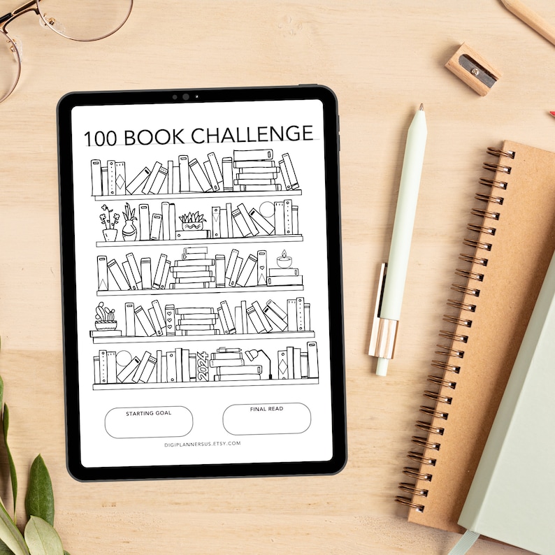 100 Book Challenge 8x11 Reading Challenge Printable & Goodnotes School ...