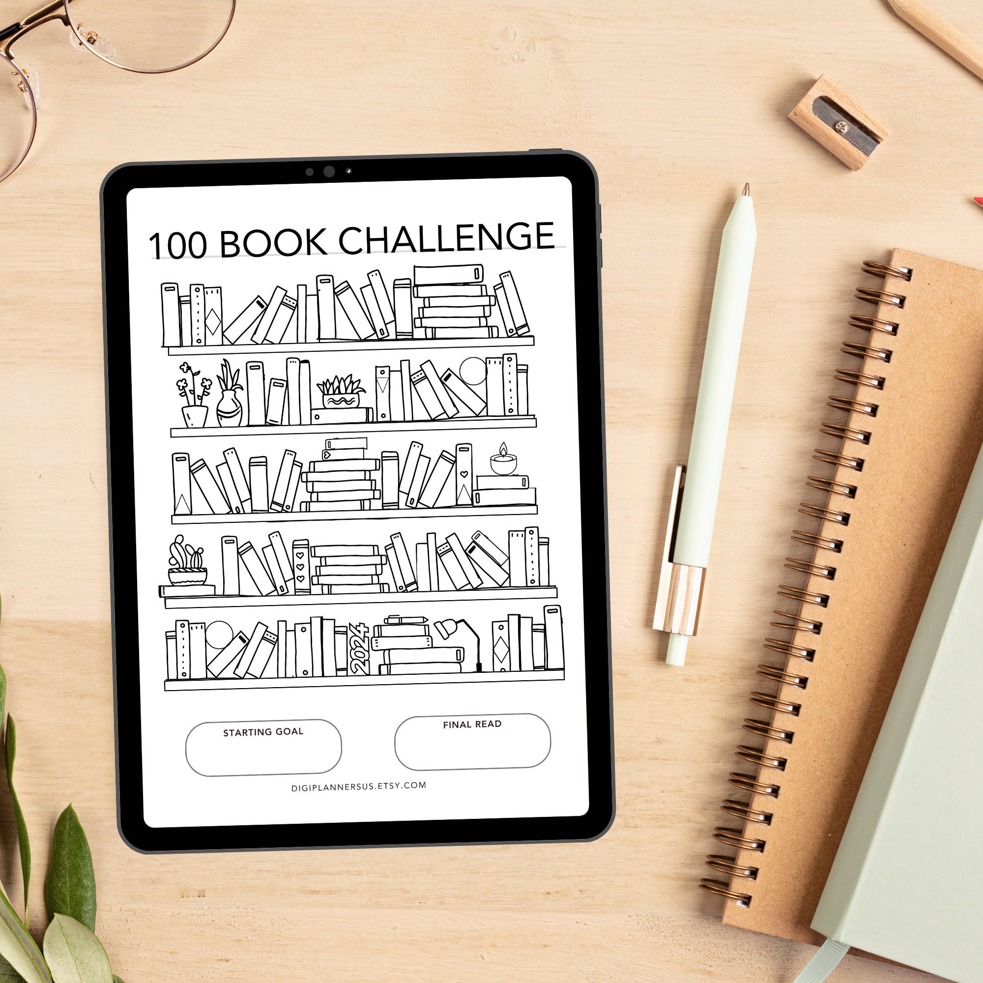 100 Book Challenge 8x11 Reading Challenge Printable & Goodnotes School ...