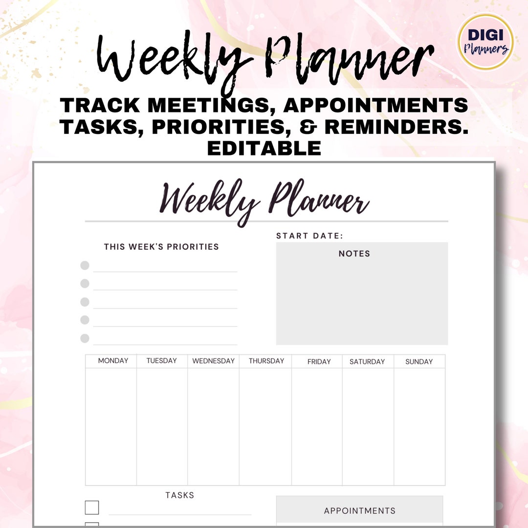 EDITABLE Weekly Planner Printable Goodnotes Planner Weekly Schedule ...