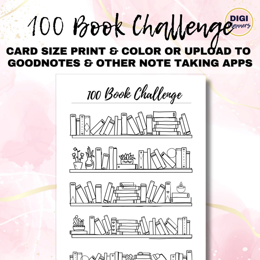 100 Book Reading Challenge Card Size 3.5 X 6 Printable & Goodnotes ...