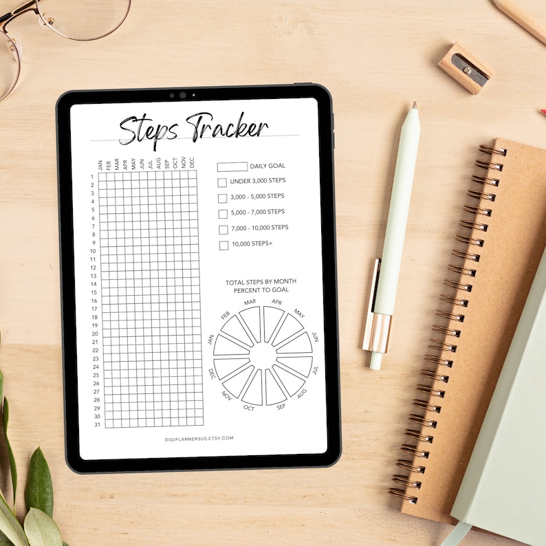 Step Tracker Yearly Letter + A5 Journal Pages Fitness Steps Printable ...