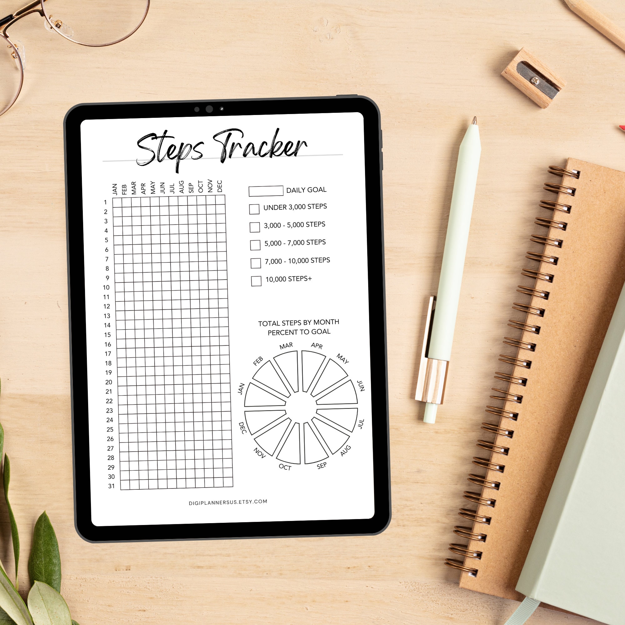 Yearly Steps Tracker Letter + A5 Journal Pages Fitness Steps Printable ...