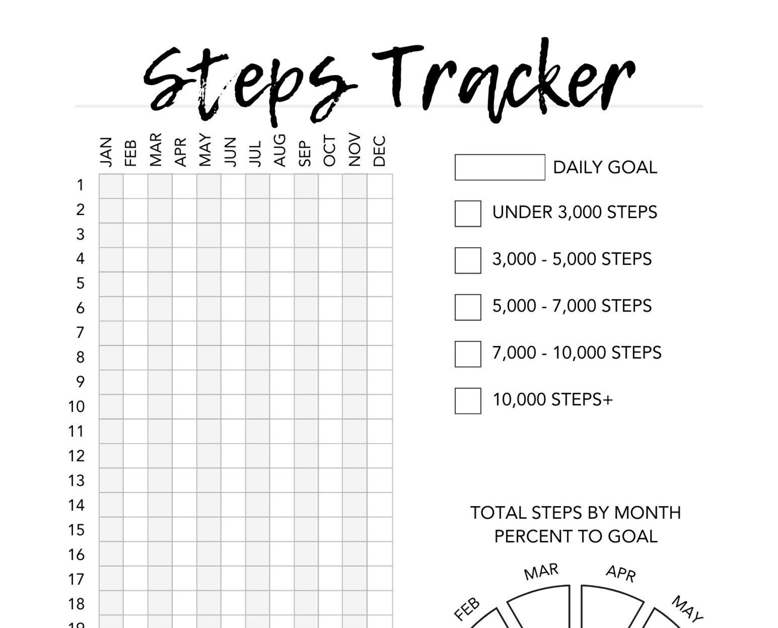 Yearly Steps Tracker Letter + A5 Journal Pages Fitness Steps Printable ...