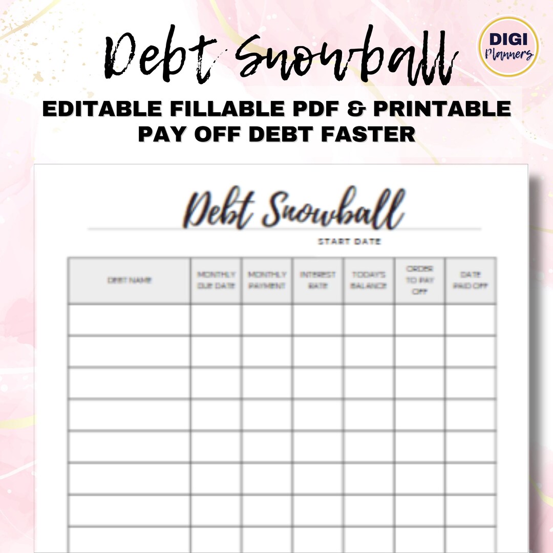 EDITABLE Debt Snowball Payoff Tracker Template Printable Fillable ...