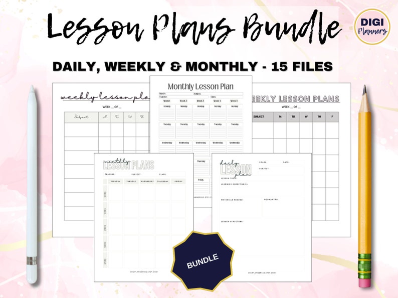 Lesson Plan Templates Daily Weekly & Monthly Planner Printable Digital ...
