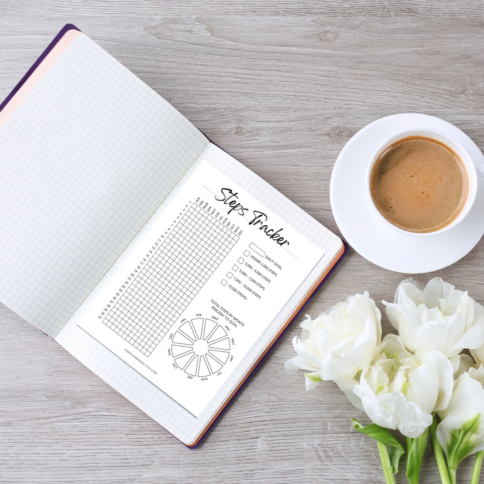 Yearly Steps Tracker Letter + A5 Journal Pages Fitness Steps Printable ...