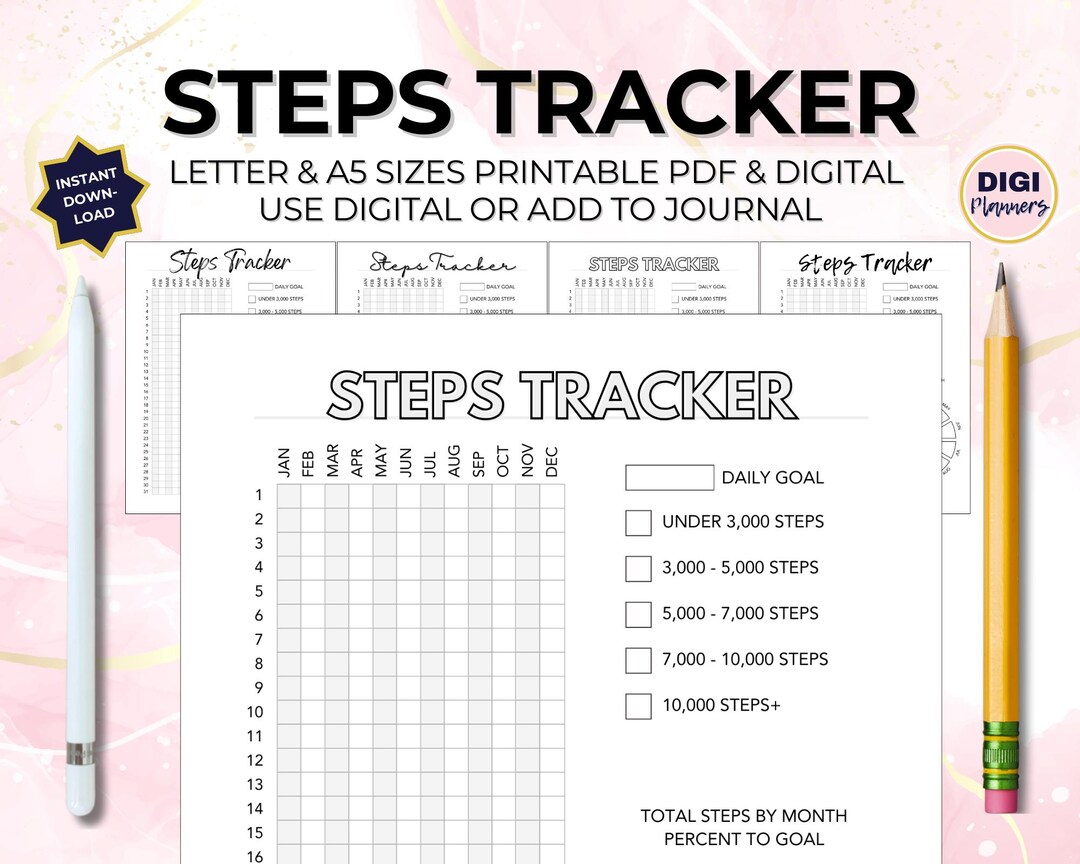 Yearly Steps Tracker Letter + A5 Journal Pages Fitness Steps Printable ...