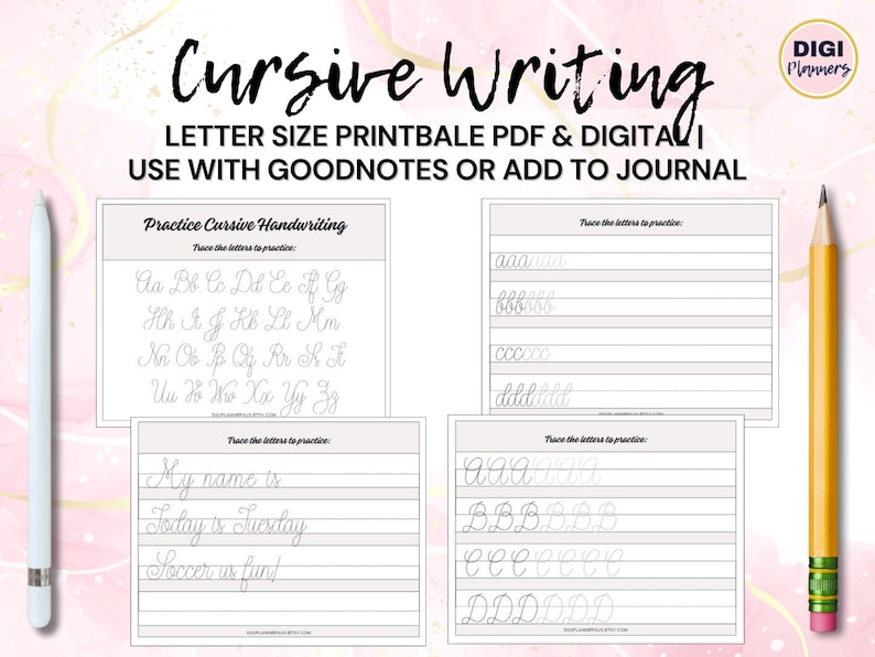 Cursive Writing Templates Planner Printable Digital Homeschool Teacher ...