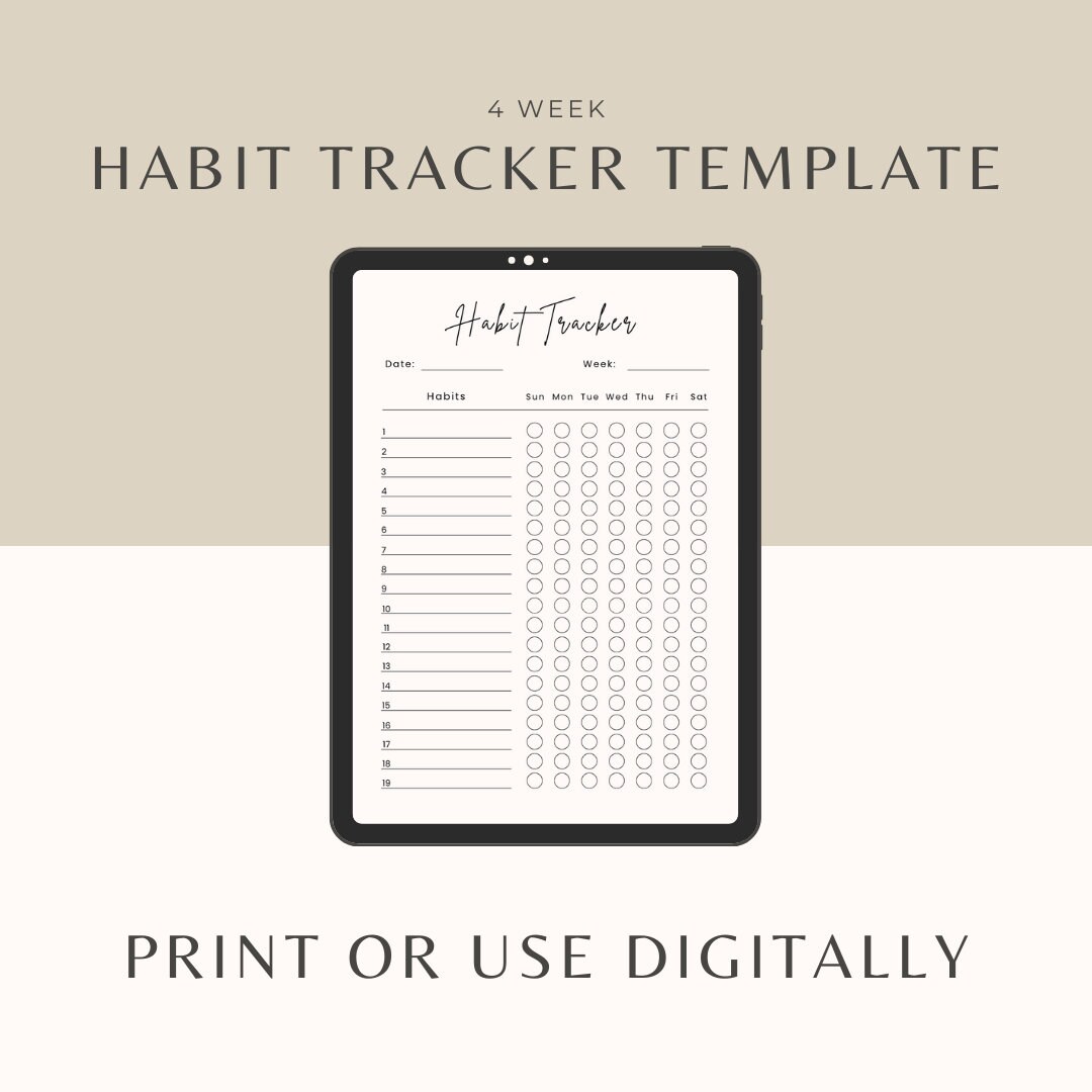 4 Week Habit Tracker Template Monthly Habit Tracker - Etsy