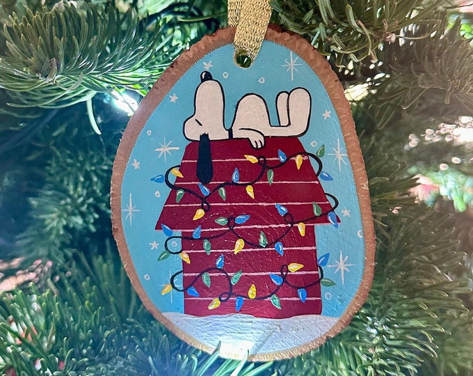 Hand-painted Snoopy Christmas Ornament: Rustic Wood Slice Holiday Decor ...