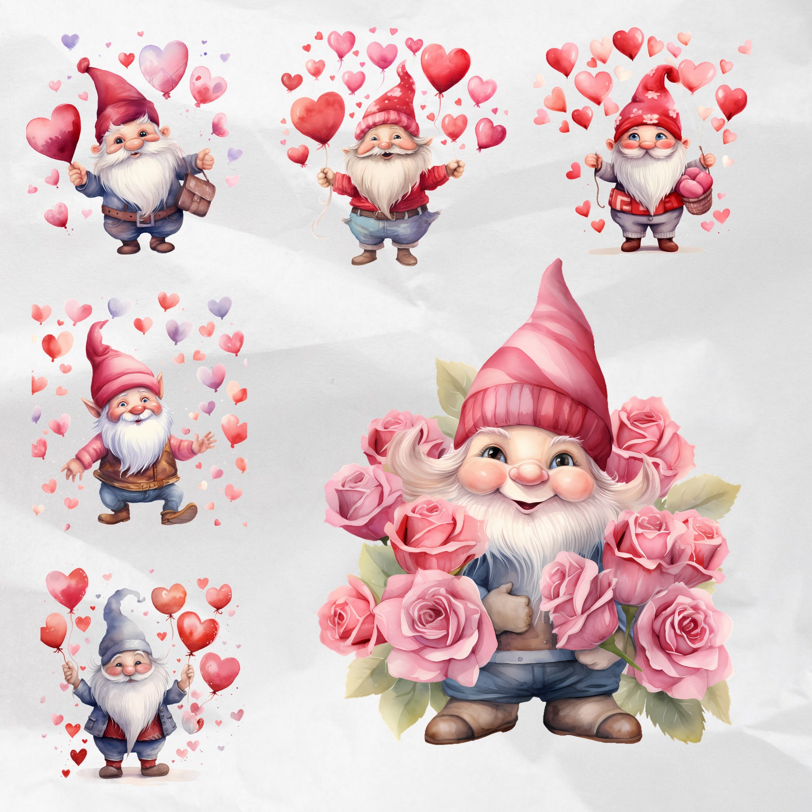 Watercolor Valentines Day Gnomes Clipart, 50 PNG Love Gnomes Clipart ...