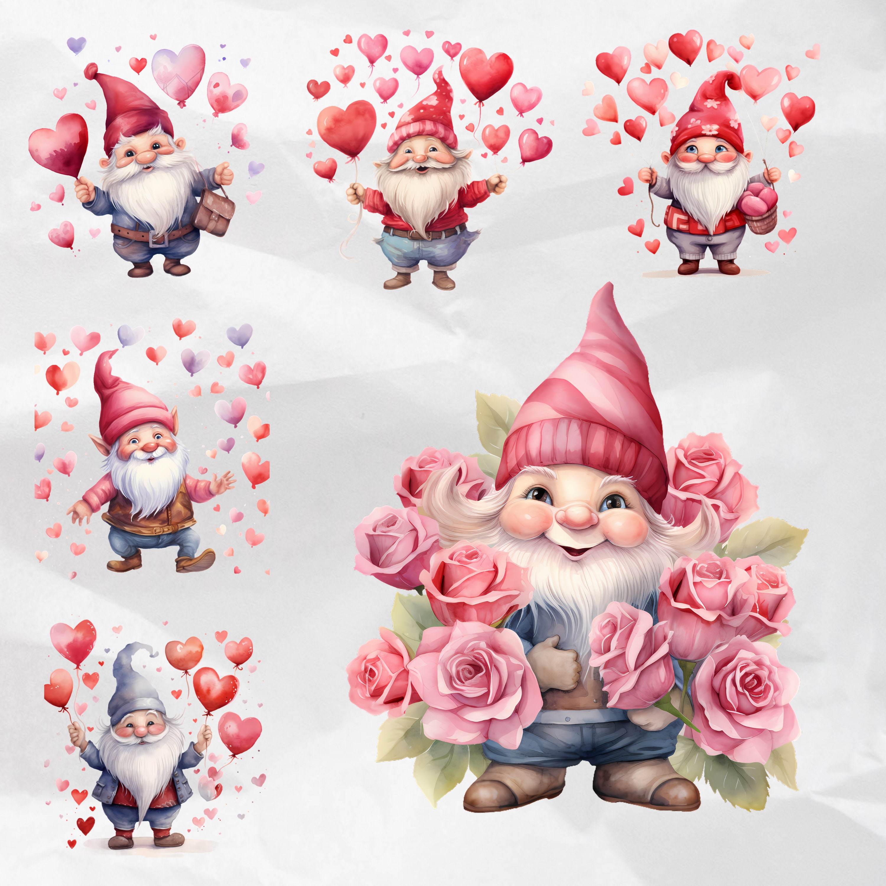 Watercolor Valentines Day Gnomes Clipart, 50 PNG Love Gnomes Clipart ...