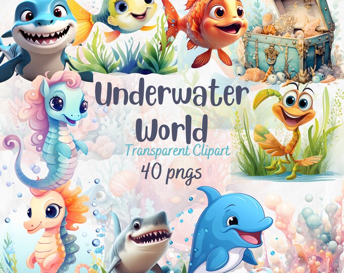 Watercolor 40 Underwater World Clipart Underwater Magical Sea Plants ...