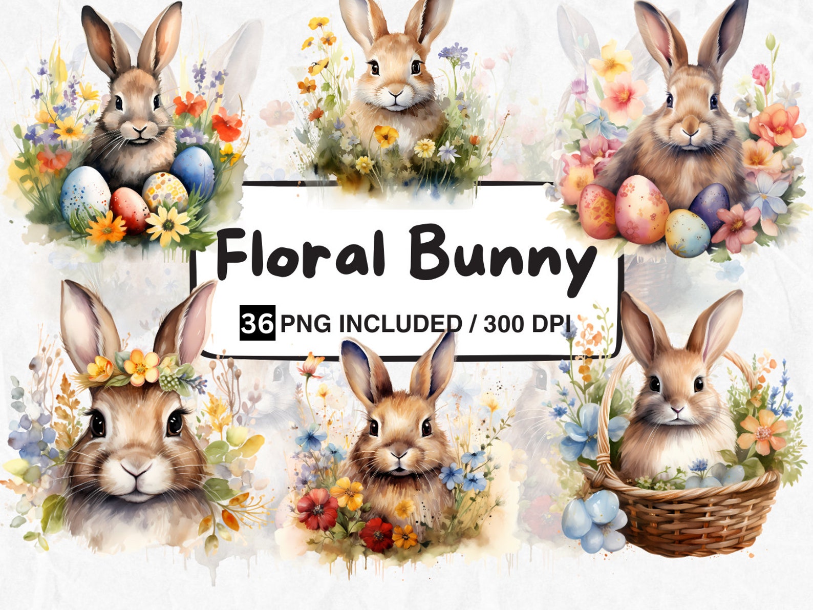 36 Cute Floral Bunny Clipart, Cute Bunny Clipart, Easter Clipart ...