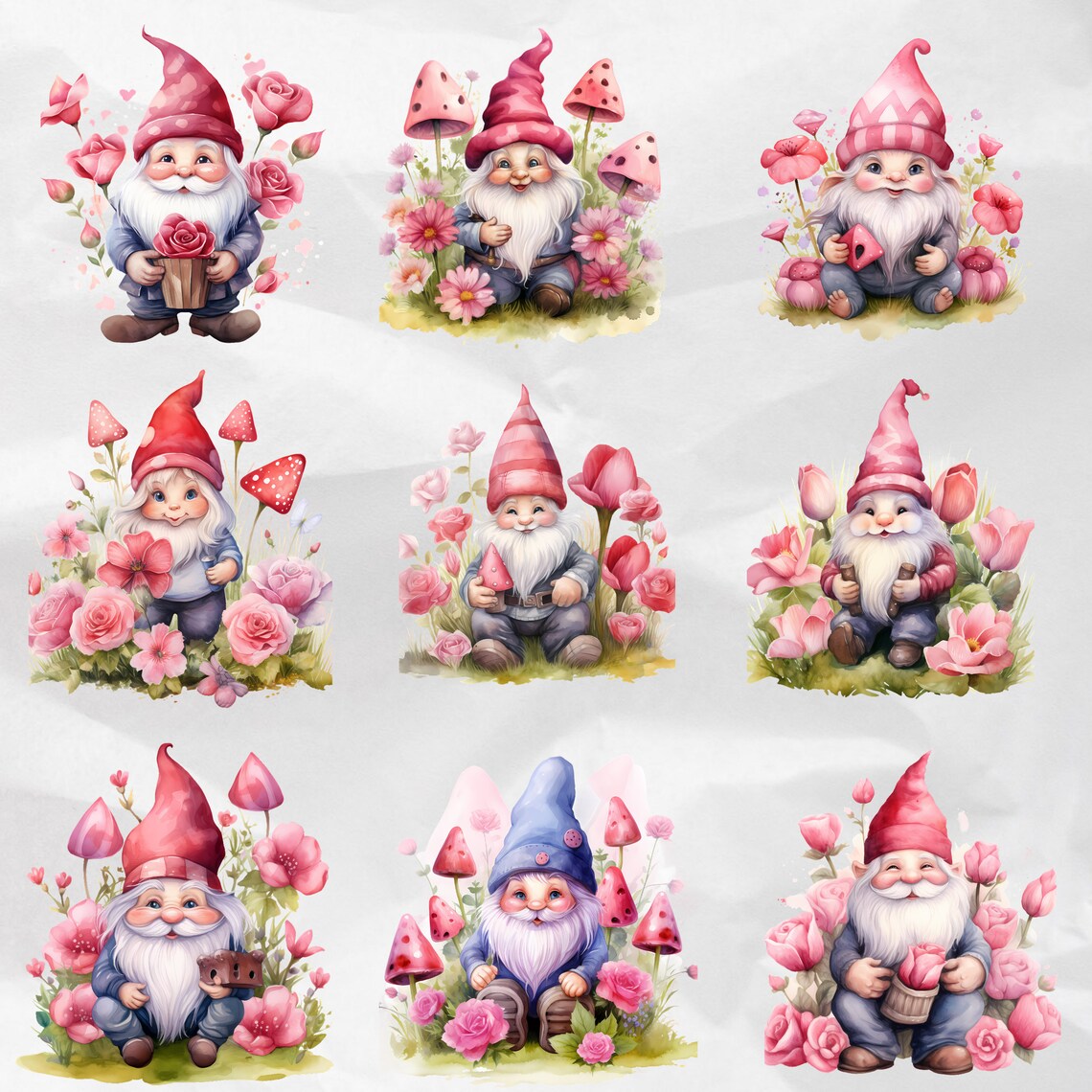 Watercolor Valentines Day Gnomes Clipart, 50 PNG Love Gnomes Clipart ...