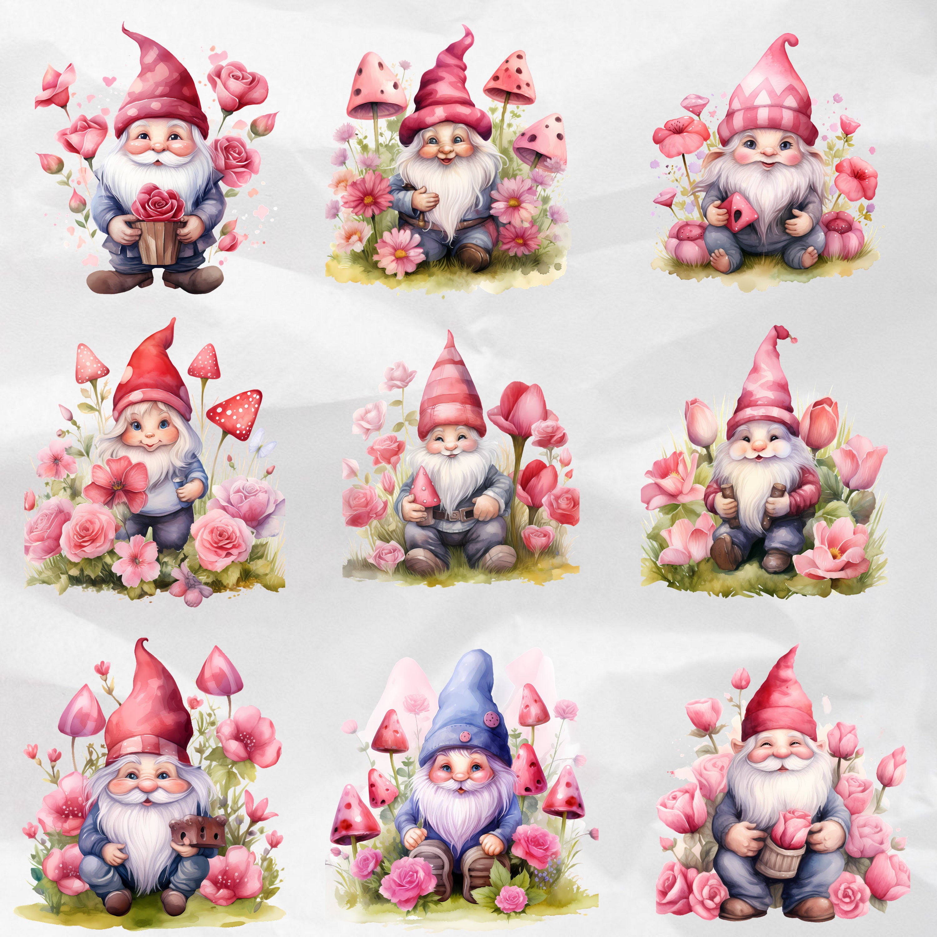 Watercolor Valentines Day Gnomes Clipart, 50 PNG Love Gnomes Clipart ...