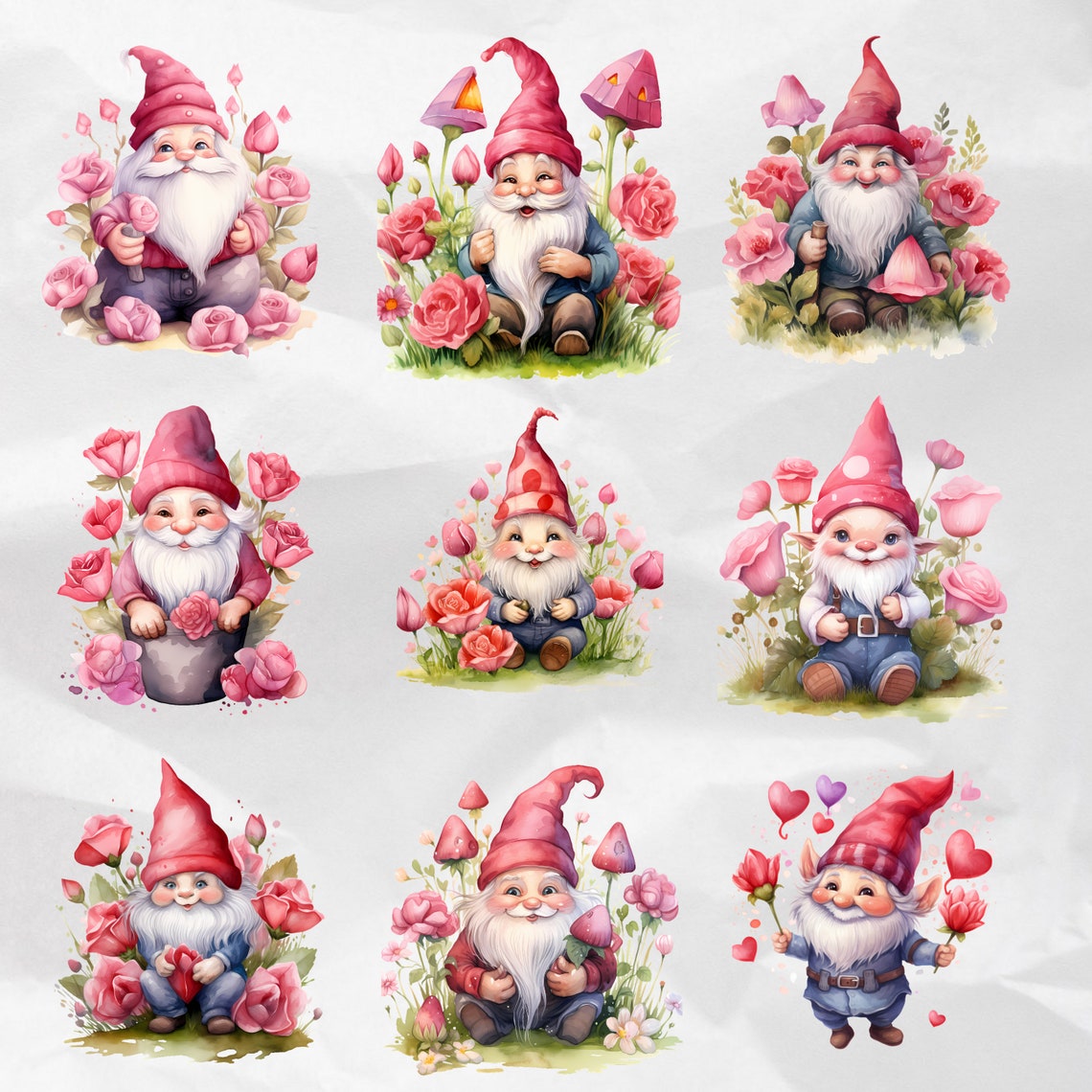 Watercolor Valentines Day Gnomes Clipart, 50 PNG Love Gnomes Clipart ...