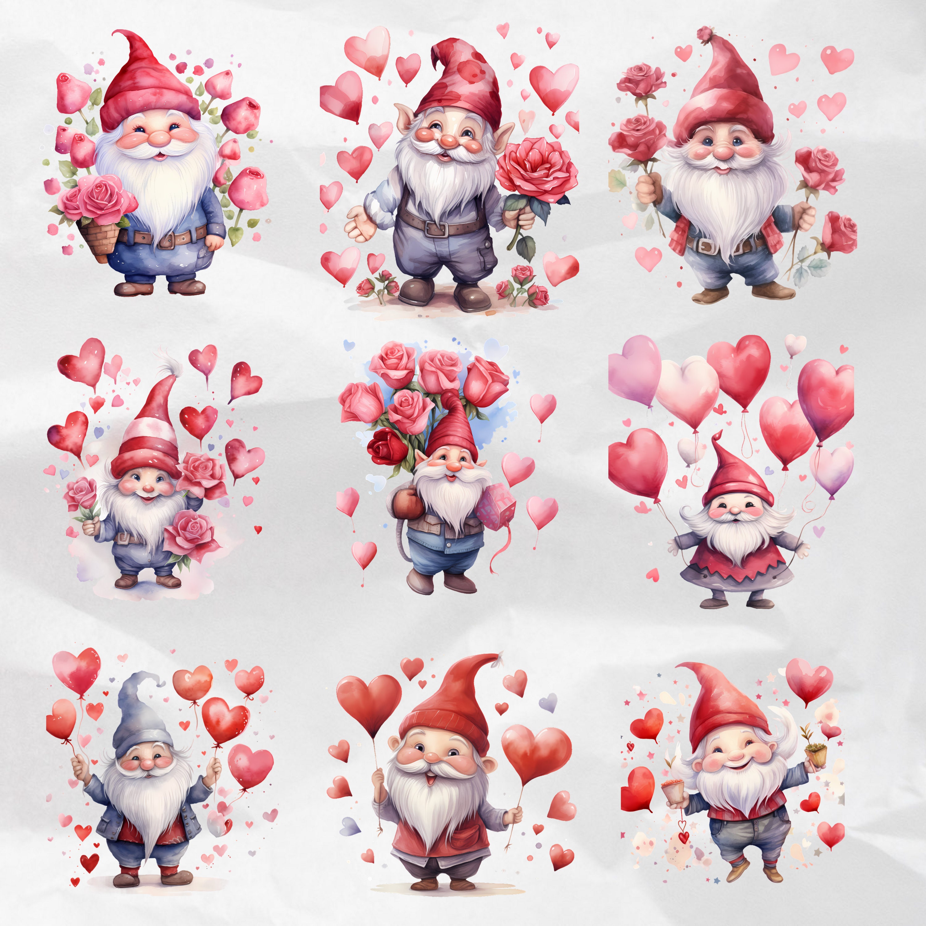 Watercolor Valentines Day Gnomes Clipart, 50 PNG Love Gnomes Clipart ...