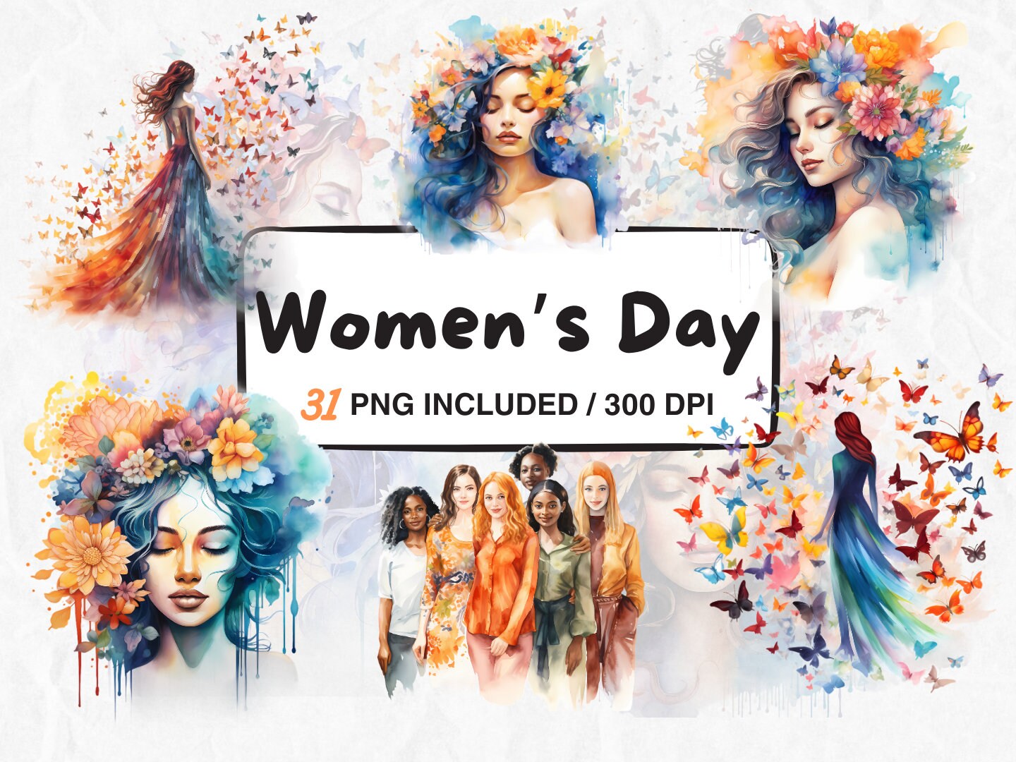 31 Watercolor Womens Day Clipart Bundle, Beautiful Woman Portrait ...