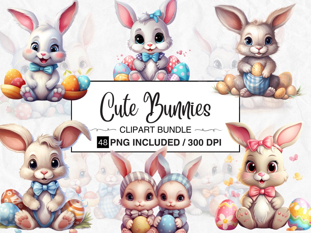 Cute Bunny Clipart, 48 PNG, Cute Bunnies Clipart, Easter Eggs, Bunny ...