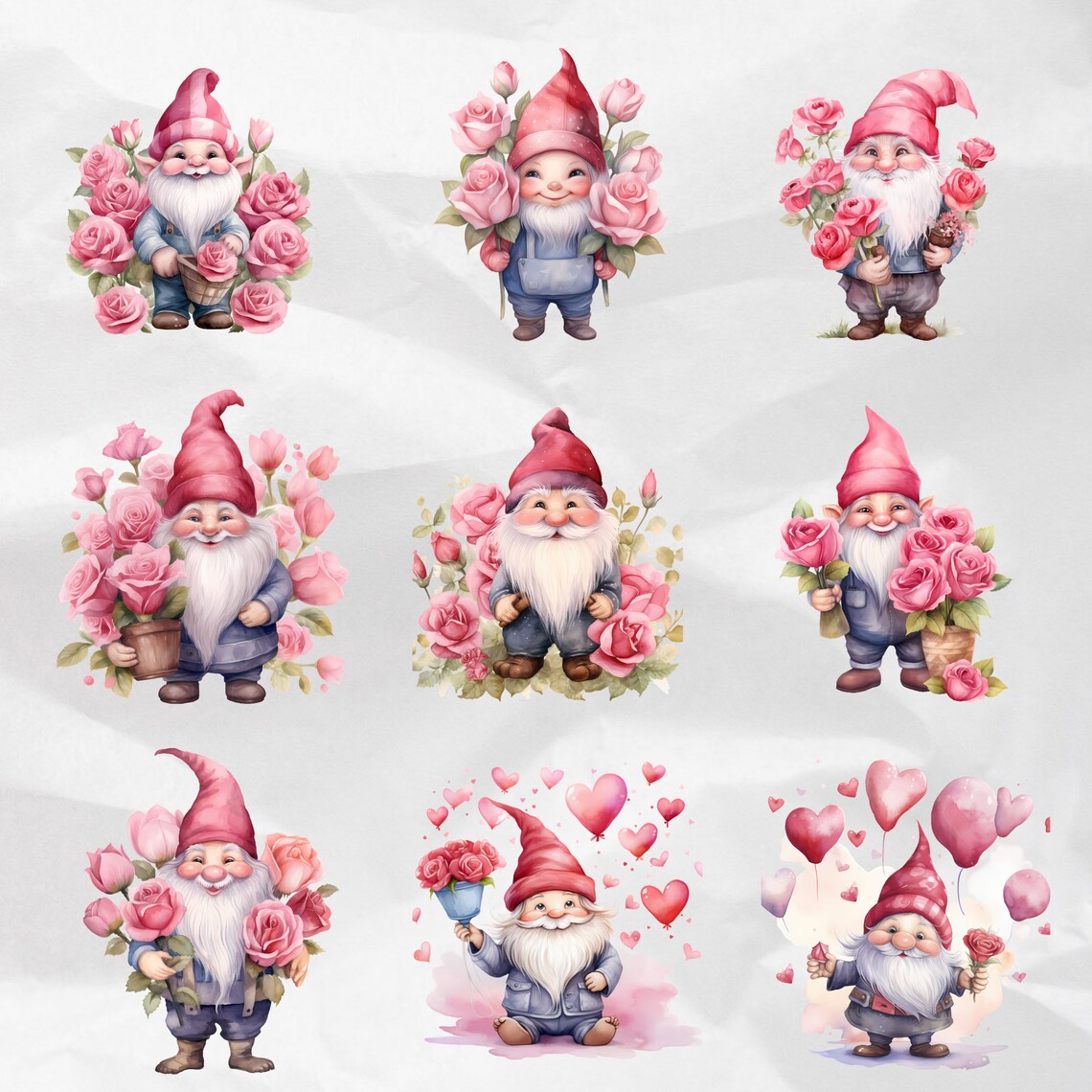 Watercolor Valentines Day Gnomes Clipart, 50 PNG Love Gnomes Clipart ...